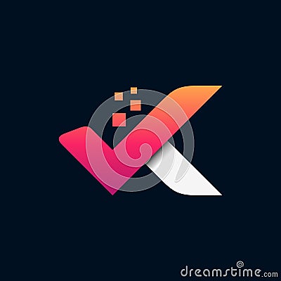 Letter K Digital Check Mark Logo Vector Illustration | CartoonDealer ...