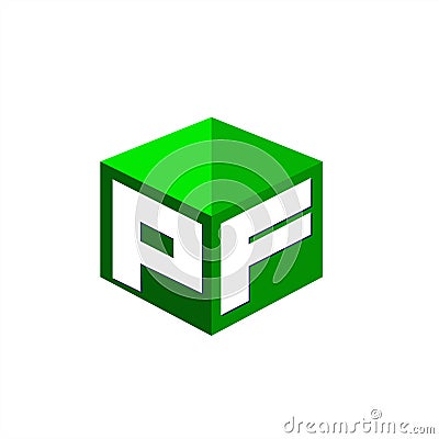 Letter PF Logo In Hexagon Shape And Green Background, Cube Logo With ...