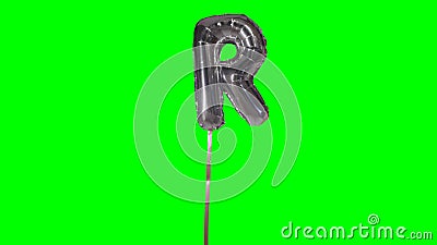 Letter R from Alphabet Helium Silver Balloon Floating on Green Screen ...