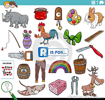 Letter R Words Educational Task For Children Vector Illustration ...