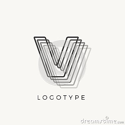 Letter V Of Outline Stripes, Blend Effect Letter For Monogram And Logo ...