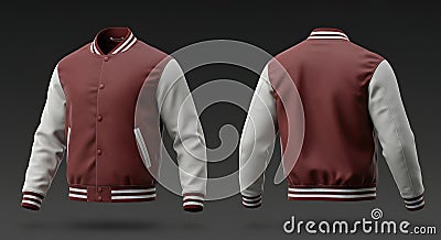 Letterman Jacket Front And Back View With Maroon And White Color Scheme ...