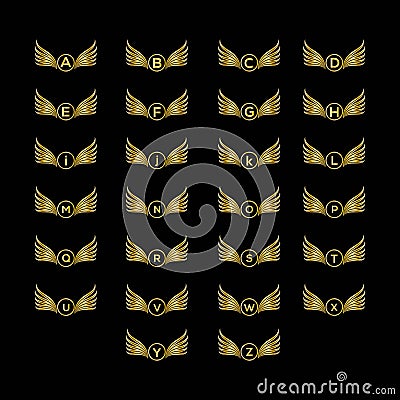 Letters Of The Alphabet Wing Vector Logo Set. Wing Icon Vector ...
