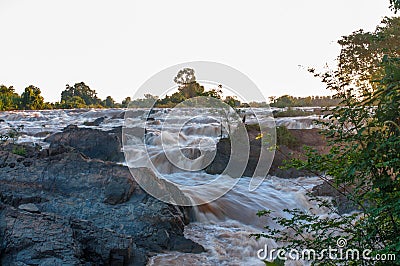 Li Phi Waterfall With SlowSpeed Shutter In Don Khone Stock Photography ...