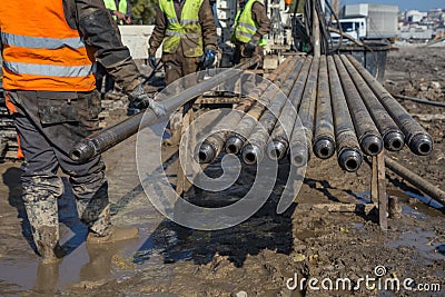 Lifting Drill Pipe On Core Drilling Platform Stock Photo ...