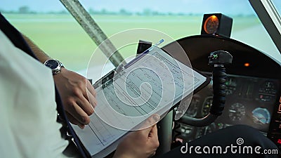 Light Aircraft Pilot Preparing for Takeoff, Checking Flight Route in ...