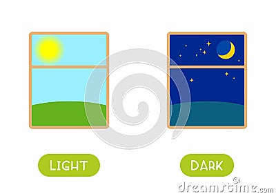 LIGHT And DARK Antonyms Word Card Vector Template Stock Photo ...