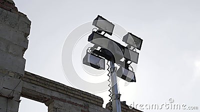 Light Spotlight Watchtower on Sky Background. View from Ground Stock ...