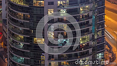Light in Windows of Modern Towers. Exterior of Apartment Building at ...