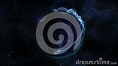 Lighted Earth Turning on Itself with Blue Connections with Earth Image ...