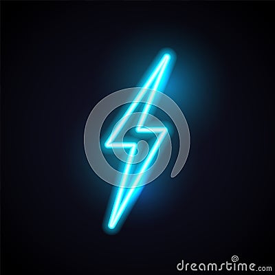 Lightening Neon Bolt. Vector Retro Flash Light. Electric Thunder 80s ...