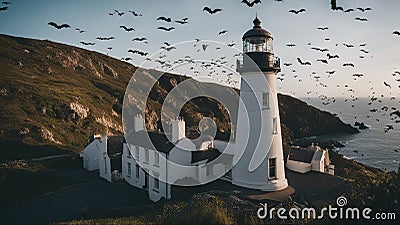 Lighthouse On The Coast Of The Sea Lighthouse Is Infested By A Colony ...