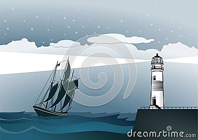 Lighthouse And Ship Stock Photos - Image: 35769323