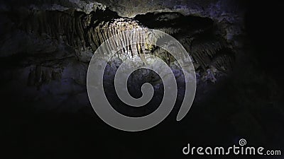 Lighting a Flashlight in Dark Cave, Exploring, Looking Up at ...