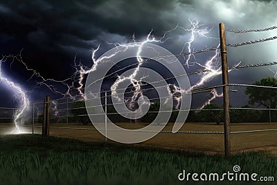 Lightning Struck Chain Link Fences Realistic. Generative AI Royalty ...