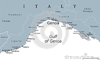 Liguria And Italian Riviera, The Ligurian Riviera, Gray Political Map ...