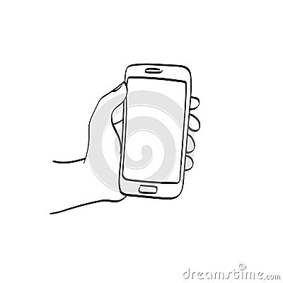 Line Art Closeup Hand Holding Smartphone Illustration Vector Hand Drawn ...