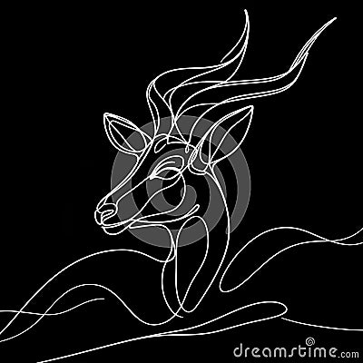 A Line Drawing Of An Antelope With Long Horns Standing On A Dark ...