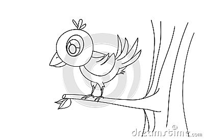 Line Drawing Bird On Tree For Kids Painting Art Study Vector ...