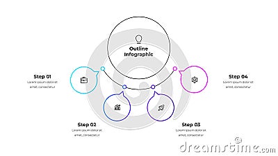 Line Organization Chart With Four Options, Steps Or Processes. Center ...