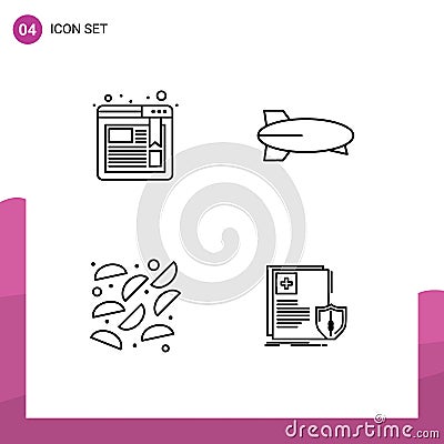 Line Pack Of 4 Universal Symbols Of Bookmark, Potato, Balloon, Vehicles ...