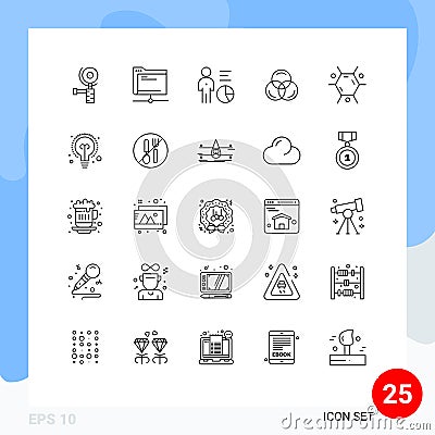 Line Pack Of 25 Universal Symbols Of Molecule, Web, Chart, Color ...