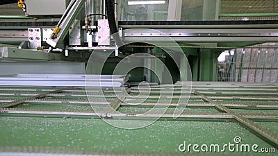 Line Production of Plastic Windows. Plastic Window Frames Move Along ...