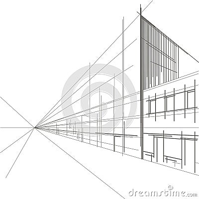 Linear Architectural Sketch Perspective Of Street Stock Vector - Image ...