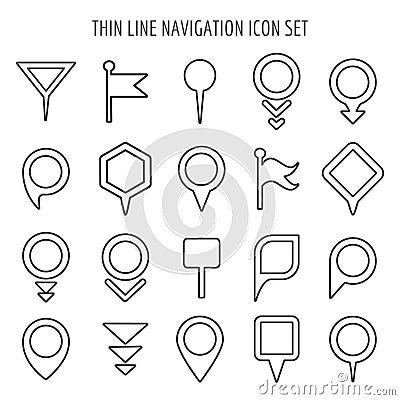 Linear Map Pin Mini Icons. Flags And Pins, Signs Arrows Thin Line ...