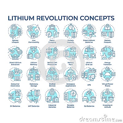 Lithium Revolution Soft Blue Concept Icons Vector Illustration ...