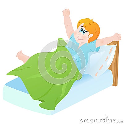 Little Boy Awakening In The Bed Vector Illustration | CartoonDealer.com ...