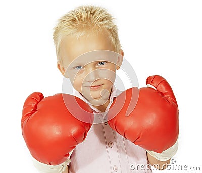 Little Boy Smiling With Big Boxing Gloves Royalty-Free Stock Photo ...