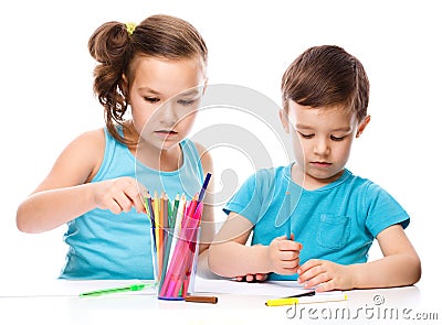 Little Children Is Drawing On White Paper Stock Photo | CartoonDealer ...