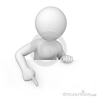 Little 3d Human Points A Finger Down Stock Photo - Image: 34915150