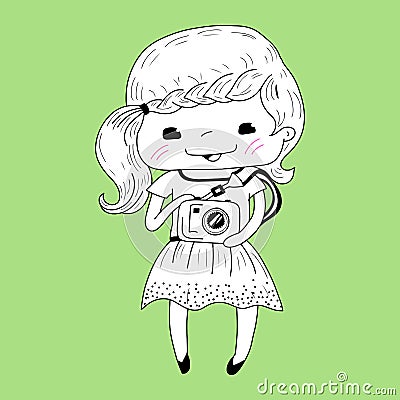 Little Girl With Camera Cartoon Vector | CartoonDealer.com #39693913