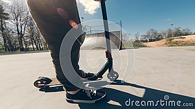 Little Girl Doing Tricks by Kick Scooter in a Park Stock Video - Video ...