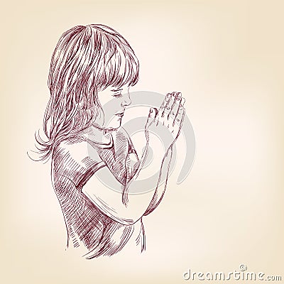 Little Girl Praying Hand Drawn Vector Llustration Stock Photos - Image ...