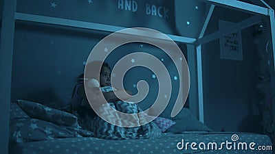 Little Scared Girl Sitting in Her Bed at Night Stock Video - Video of ...
