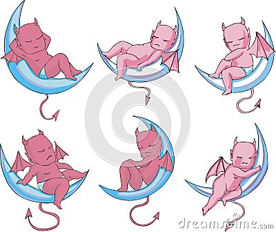 Little Sleeping Devils On Moon Vector Illustration | CartoonDealer.com ...