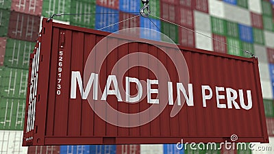 Loading Container with Made in Peru Caption. Peruvian Import or Export ...