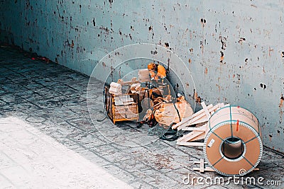 Loading And Unloading Process Of Steel Coils In Cargo Port. Carry Steel ...