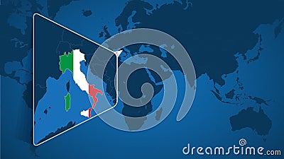 Location Of Italy On The World Map With Enlarged Map Of Italy With Flag ...