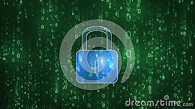 Lock Cyber Security Key in Matrix Binary Code Random Number Falling Background Stock Footage ...