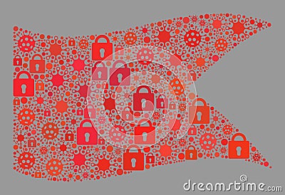Lockdown Waving Red Guidon Flag - Mosaic With Lock Icons And Viruses ...