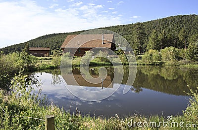 Log Cabin By Pond Stock Photos - Image: 32456443