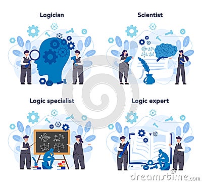 Logician Concept Set. Scientist Systematicly Study Of The Forms Cartoon ...