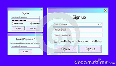 Login Retro Ui Form Design. Vector Sign In Page Template From 90s Old ...