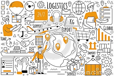 Logistics Doodle Set Cartoon Vector | CartoonDealer.com #199355925