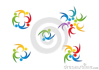 Logo Team Work,education Symbol, People Celebration Icon Set Vector ...