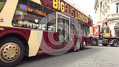 London Downtown Crowded Boulevard with Big Red Double Decker Buses in ...